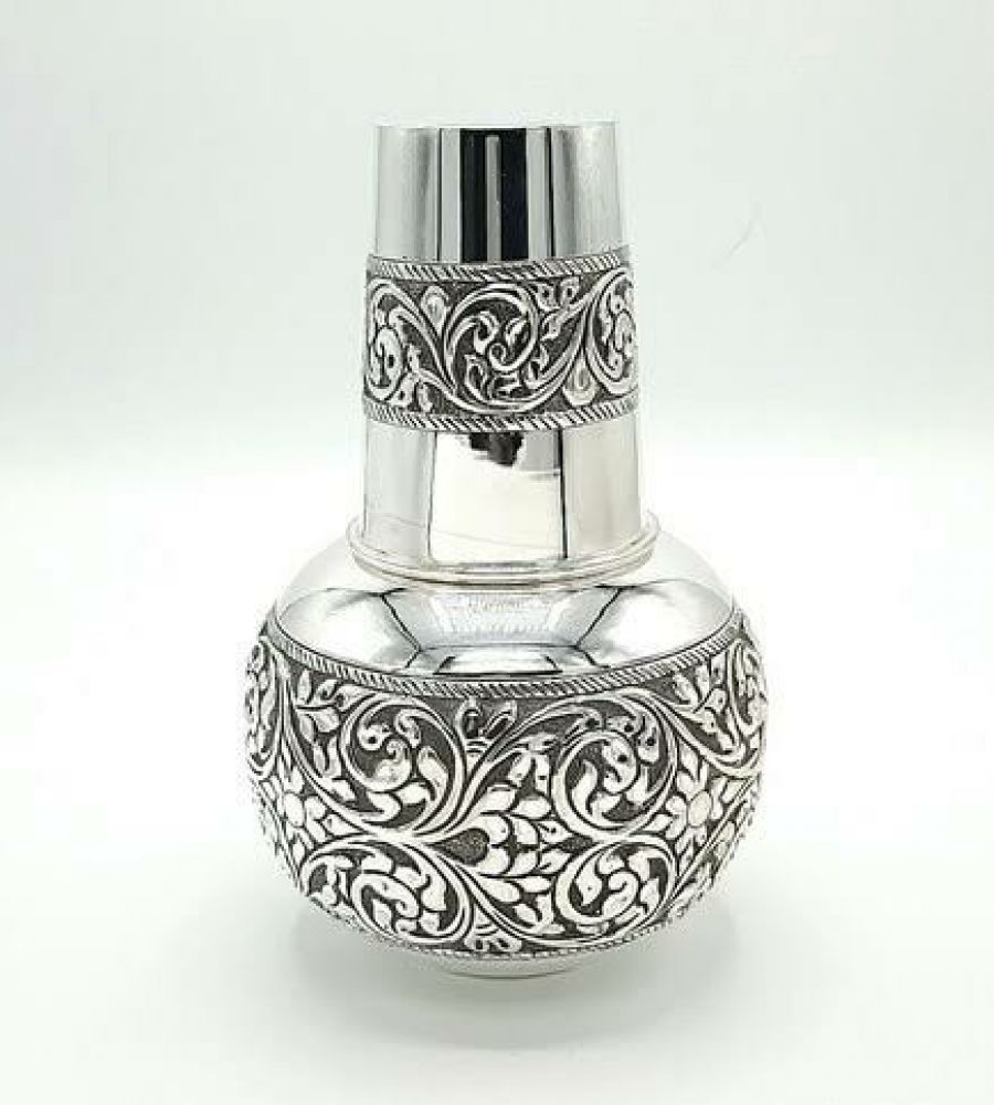 Silver water pot with glass pure silver kalash with glass