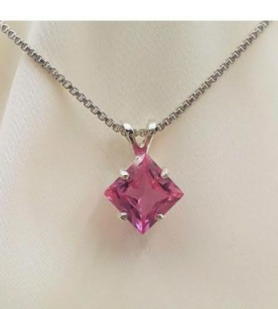Ruby pendant with silver chain square