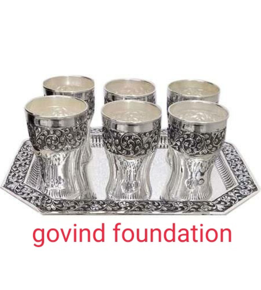 Silver glass set of 6 pure silver tumbler antique design chandi ke glass