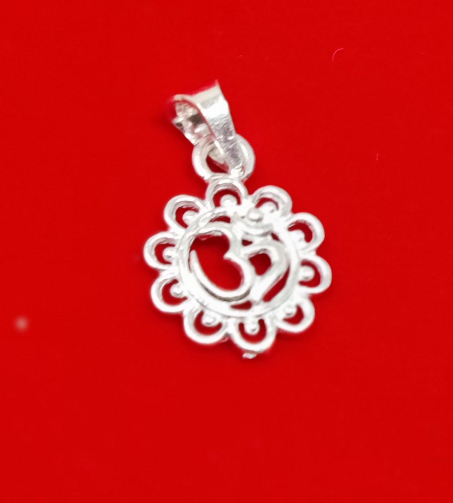 Silver om locket with flowers design om pendant