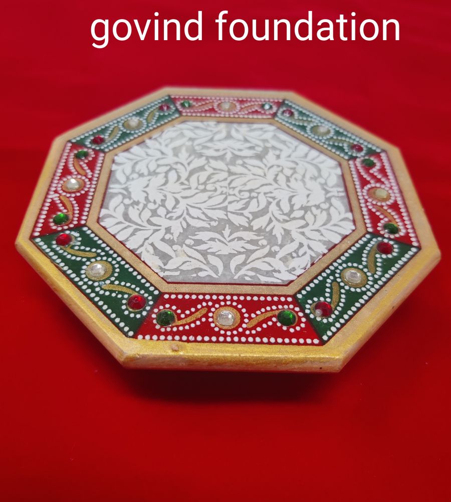 Marble choki ashtkon marble stone choki printed meenakari