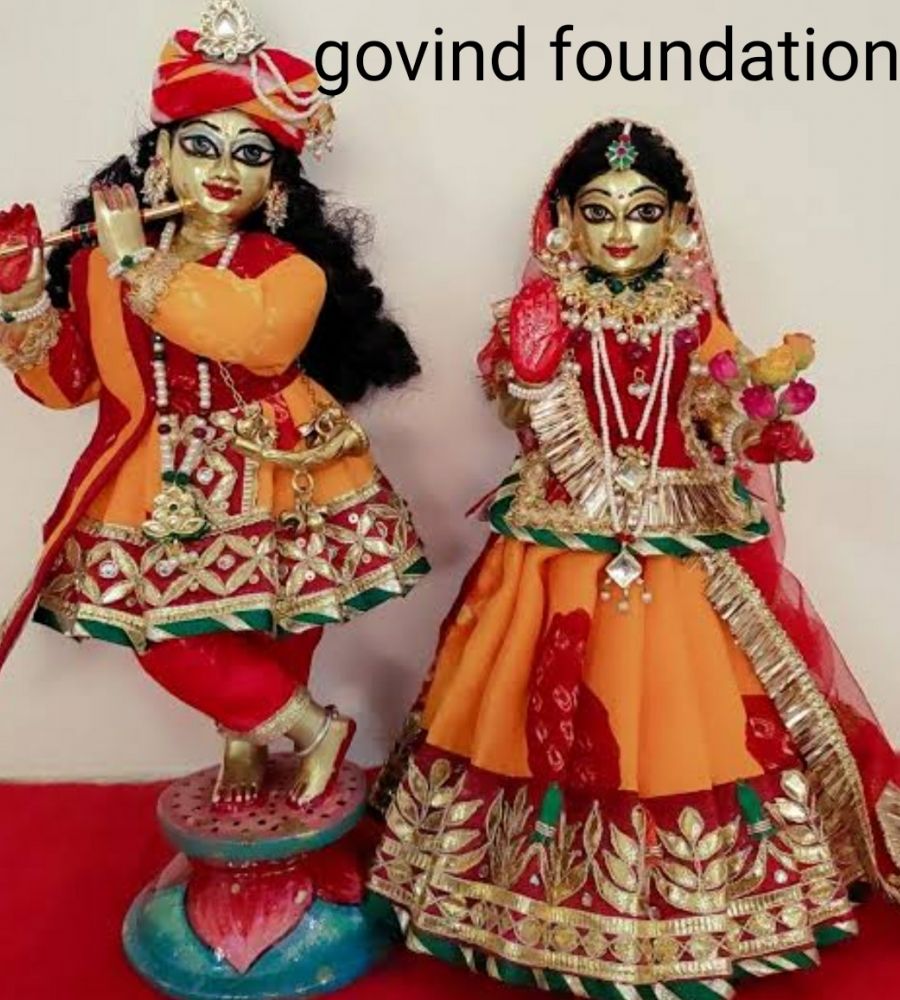 Radha Krishna dress gota patti work orange red poshak for Radha Krishna ...