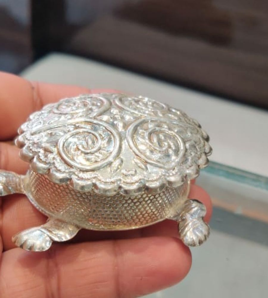 Silver box Tortoise with 2 section pure silver tortoise kumkum box