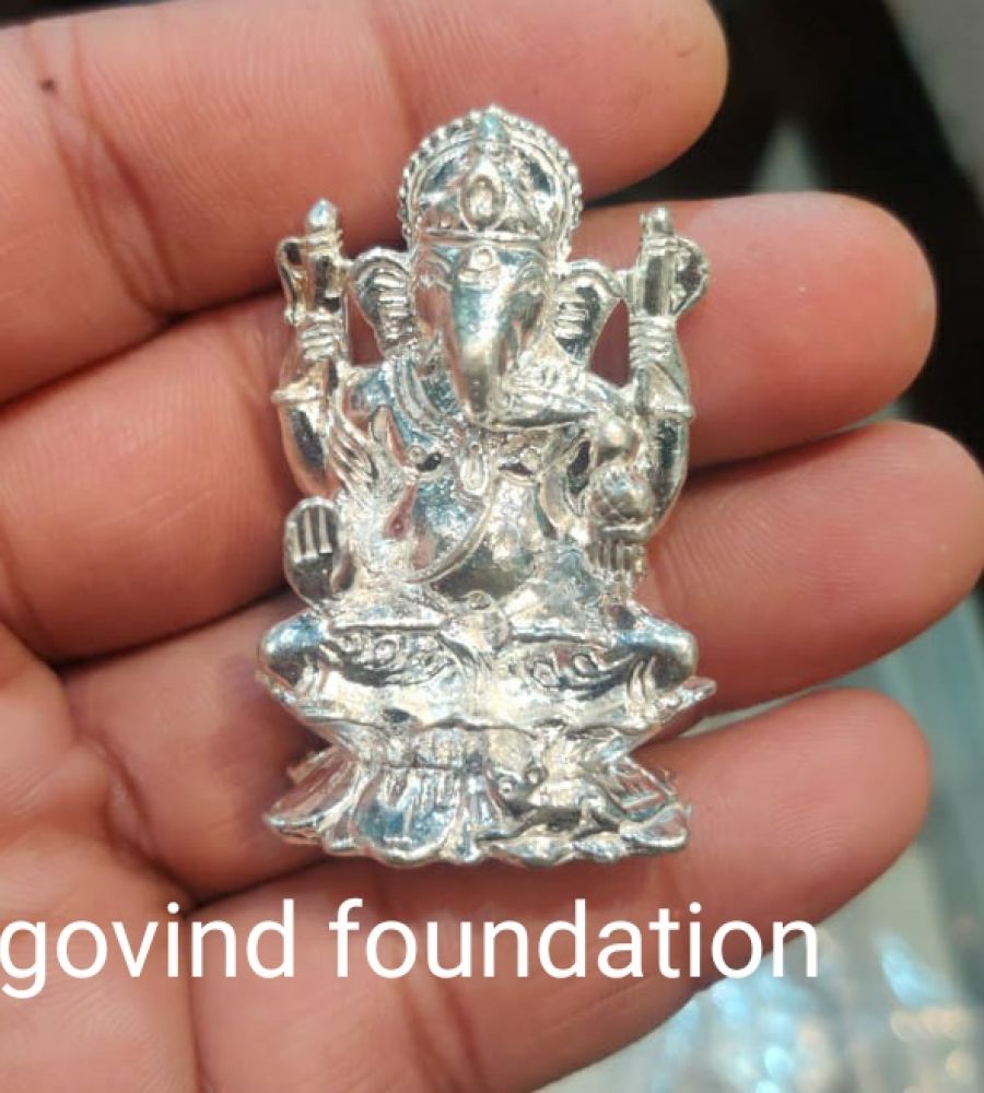 Silver ganesh idol solid 5cm pure silver ganesh statue 70gm chandi ke ...