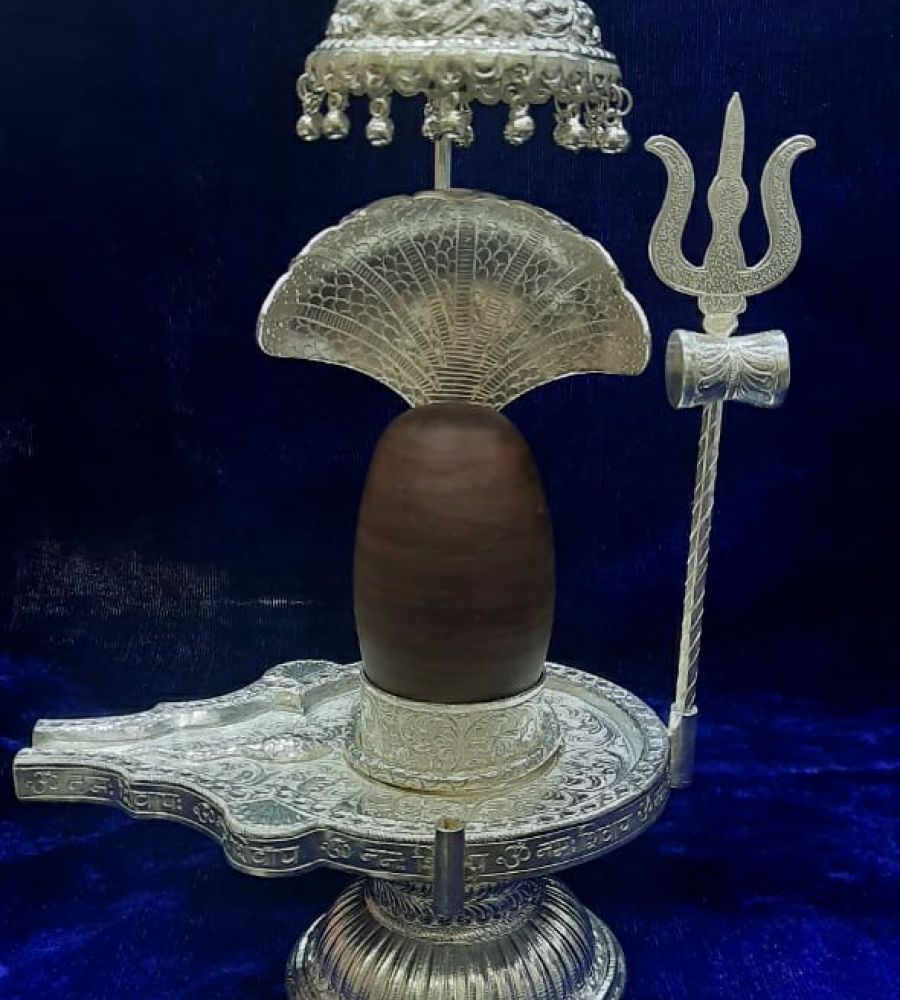 Narmdeshwar shivling with silver stand sheshnaag trishul pure silver ...