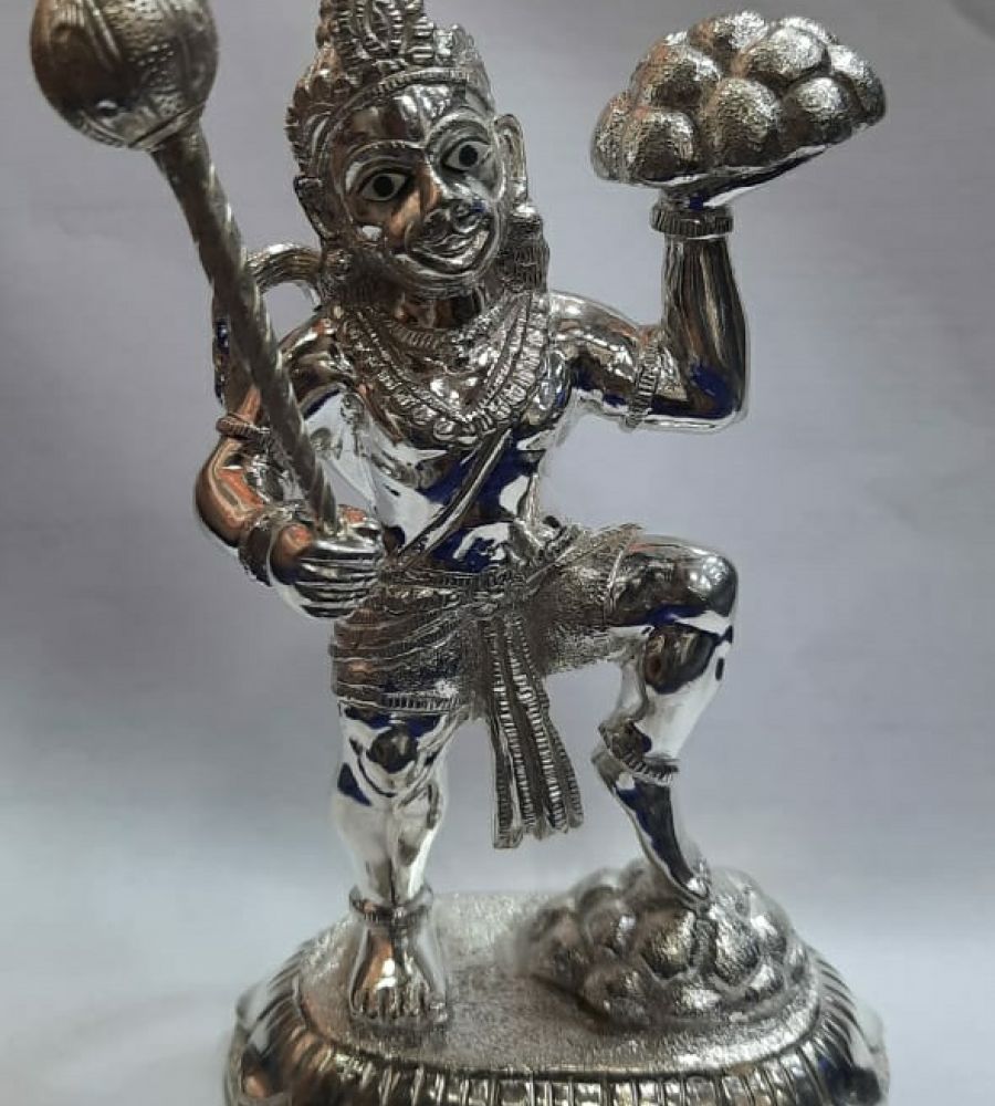 Home POOJA ITEMS IDOL STATUE MURTI Silver Hanuman idol 4 inches holding ...