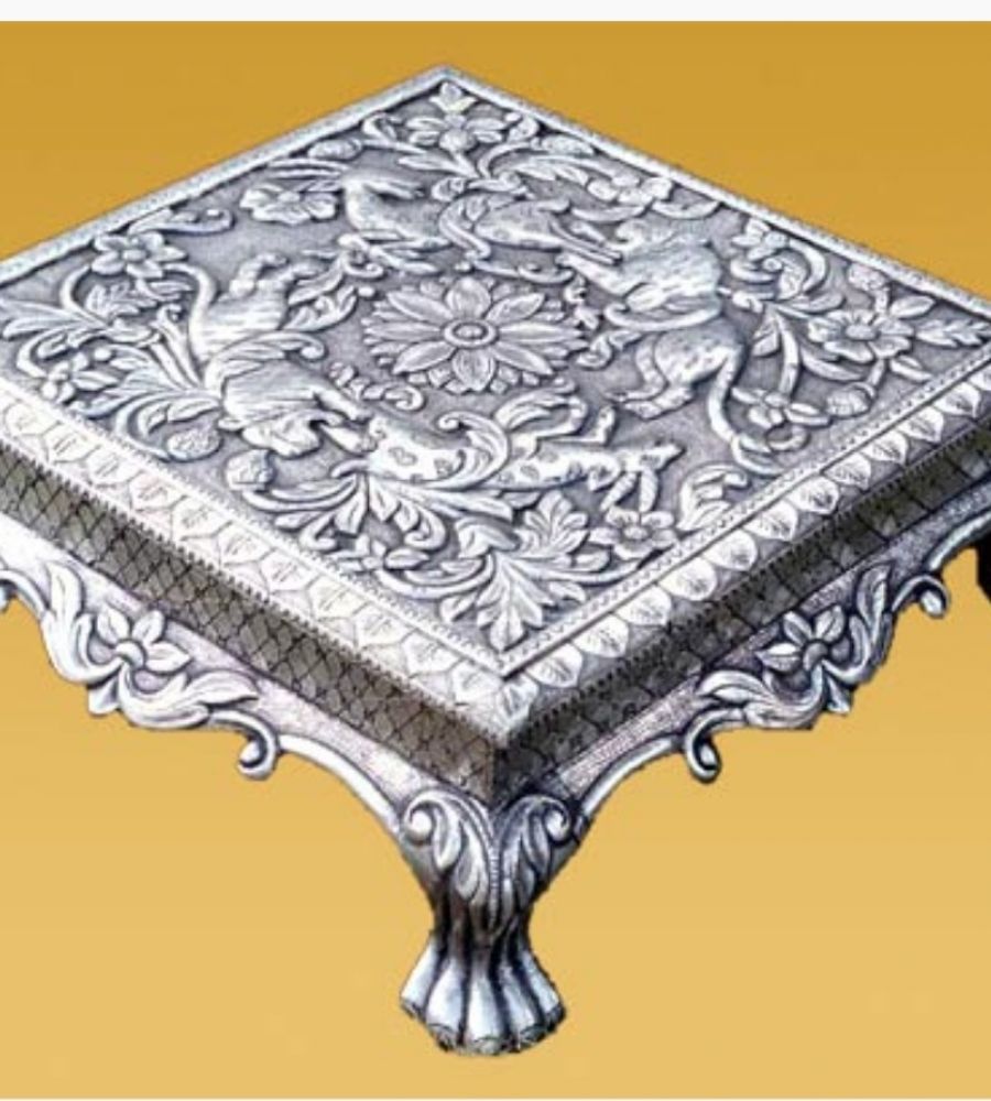 Silver plated wooden chowki 15×15 inches pure silver plated choki ...