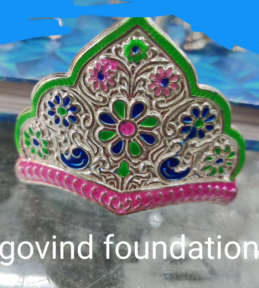 Silver mukut with Meenakari 2.5 inches pure silver crown