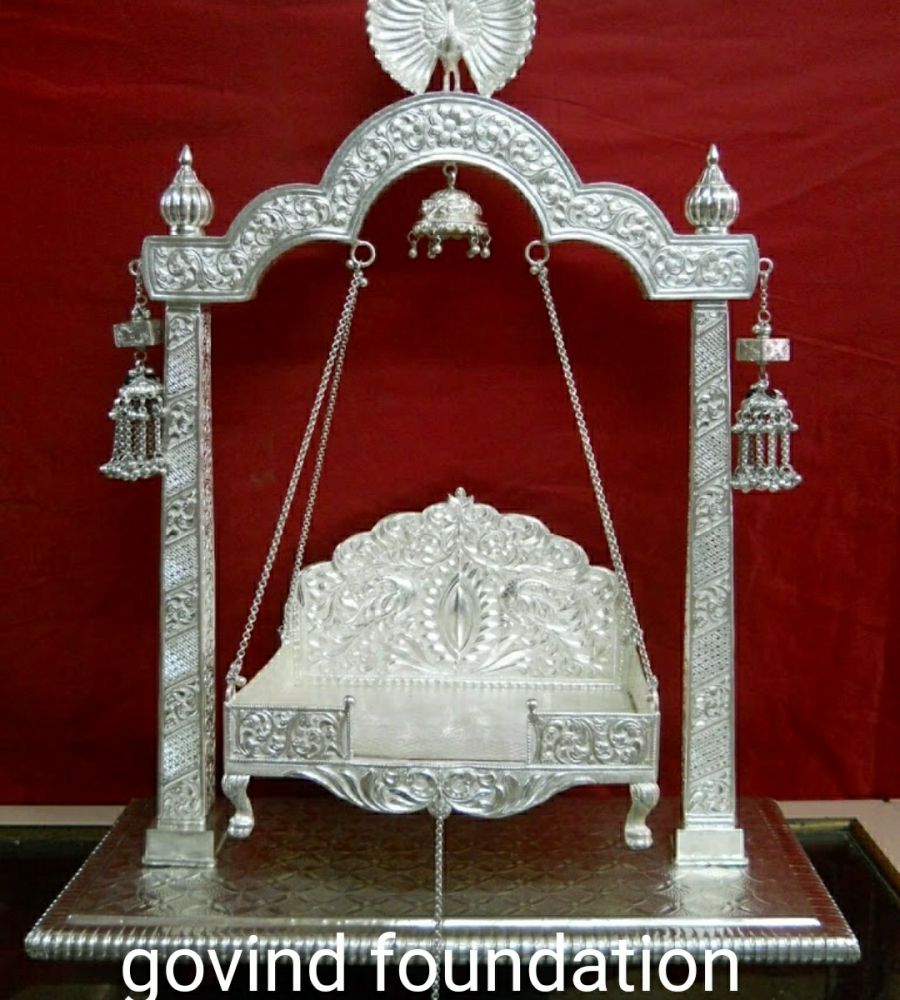 Silver jhula 8 inches pure silver swing for laddu gopal