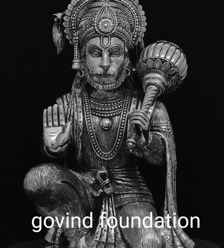 Silver Hanuman idol sitting 9.5 inches heavy Hanuman statue in pure silver