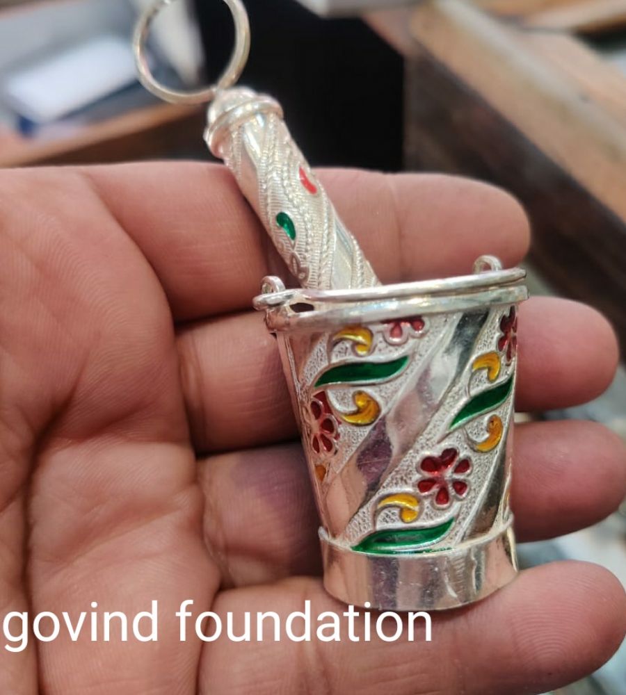 Silver pichkari balti set 2.5 inches pure silver pichkari bucket set