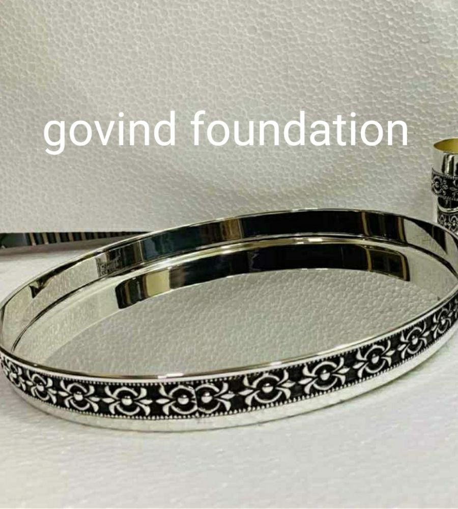 Silver dinner plate 11 inches oxidised design pure silver Thali