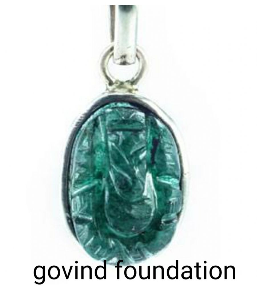 Emerald Ganesh Locket with silver caping panna Ganesh pendant