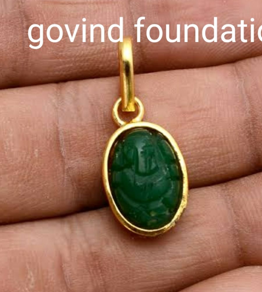 Emerald Ganesh Locket with gold caping Panna Ganesh pendant in gold caping