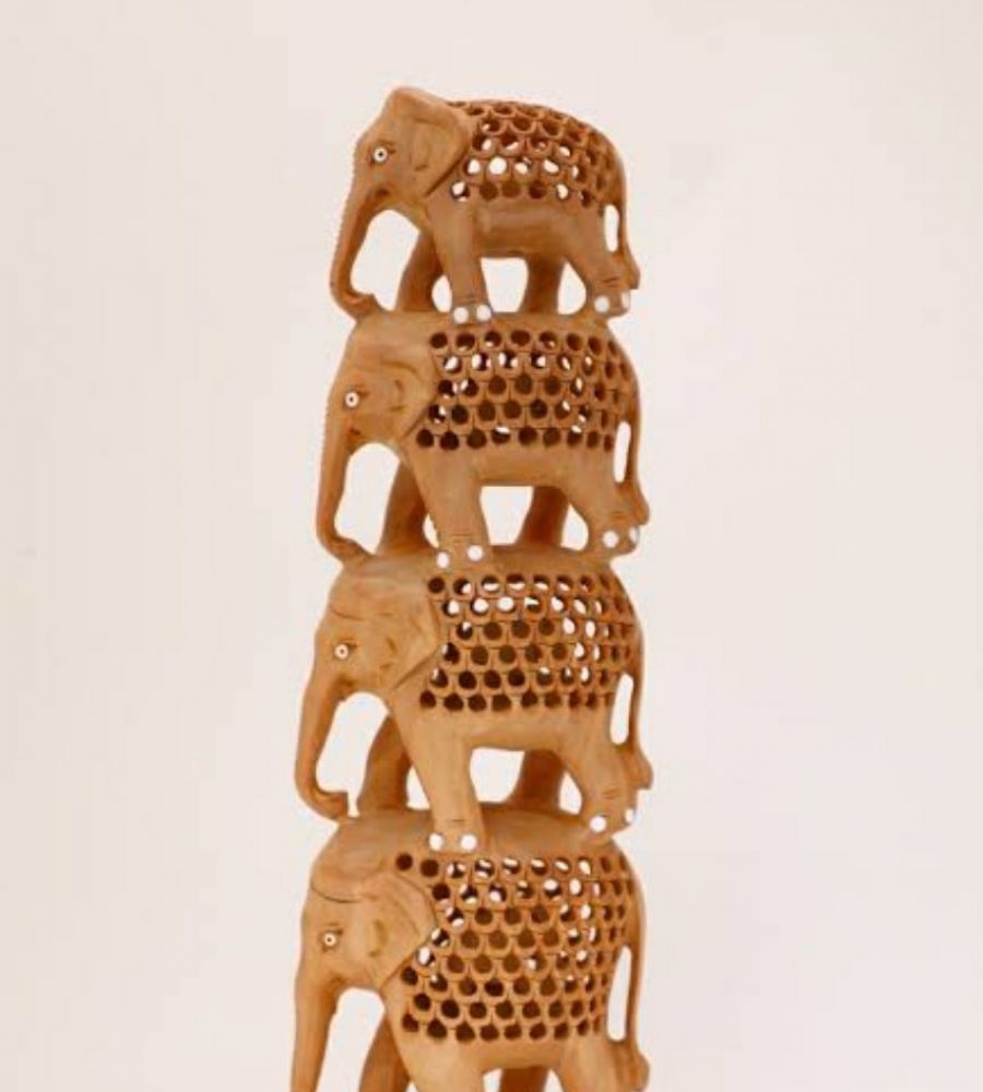Wooden Elephant Tower Undercut wooden design Elephant Shikhar 10 inches
