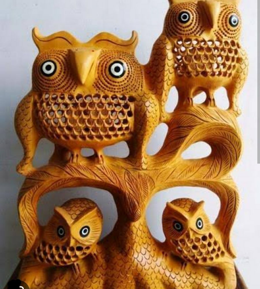 Home HOME AND LIVING showpiece Wooden Owl Family undercut jali Design ...
