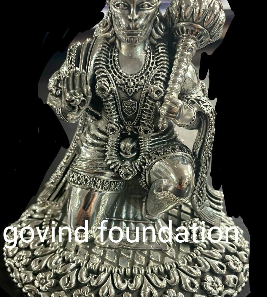 Home POOJA ITEMS IDOL STATUE MURTI Silver Hanuman idol Sitting with ...
