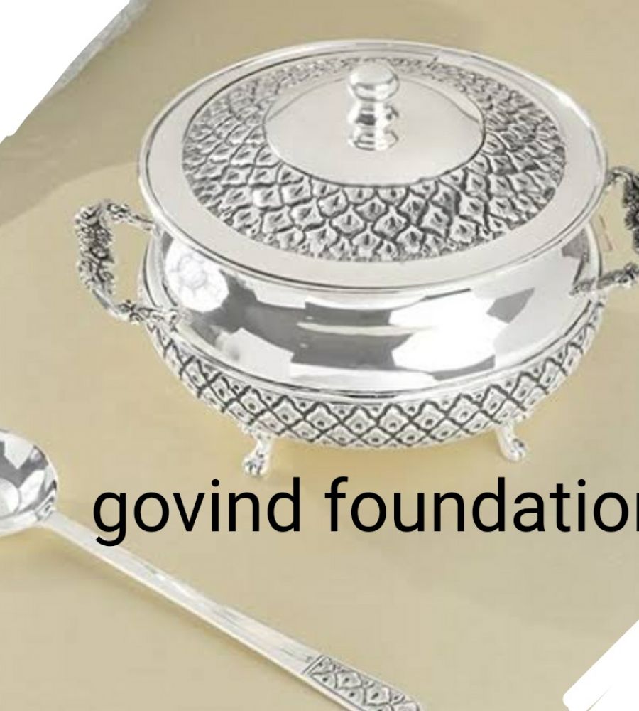 Silver Serving Bowl with Spoon Antique design Pure silver donga