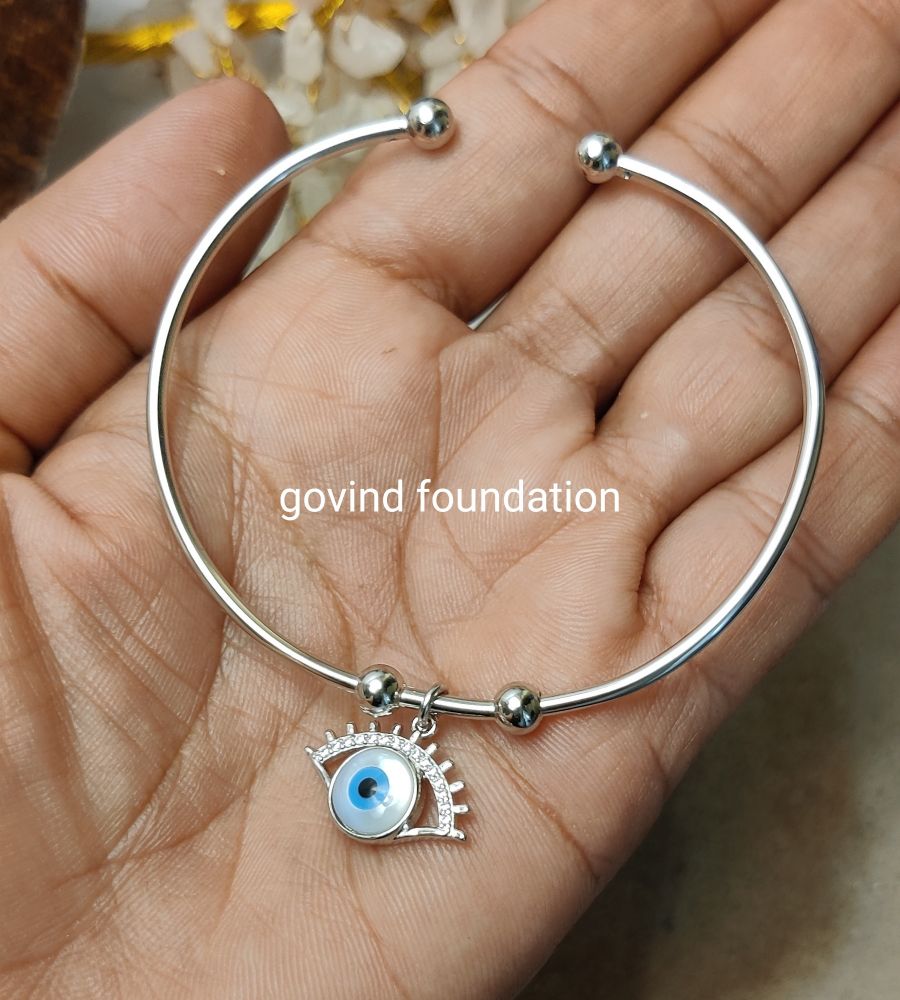 Evil eye silver kada bracelet Sterling silver kada with evil eye stone