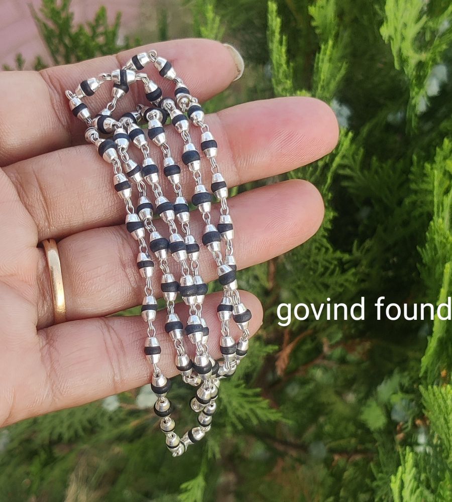 Tulsi silver mala black bead Tulsi Silver chain