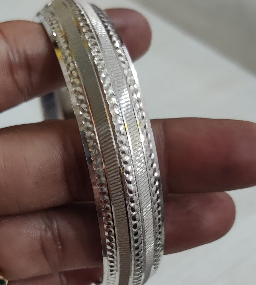 Sterling silver kada with diomond cut Punjabi Silver kada for men