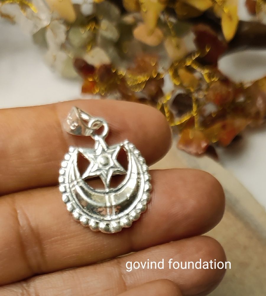 Silver Moon Star Locket Chandi ka chand Sitara Locket