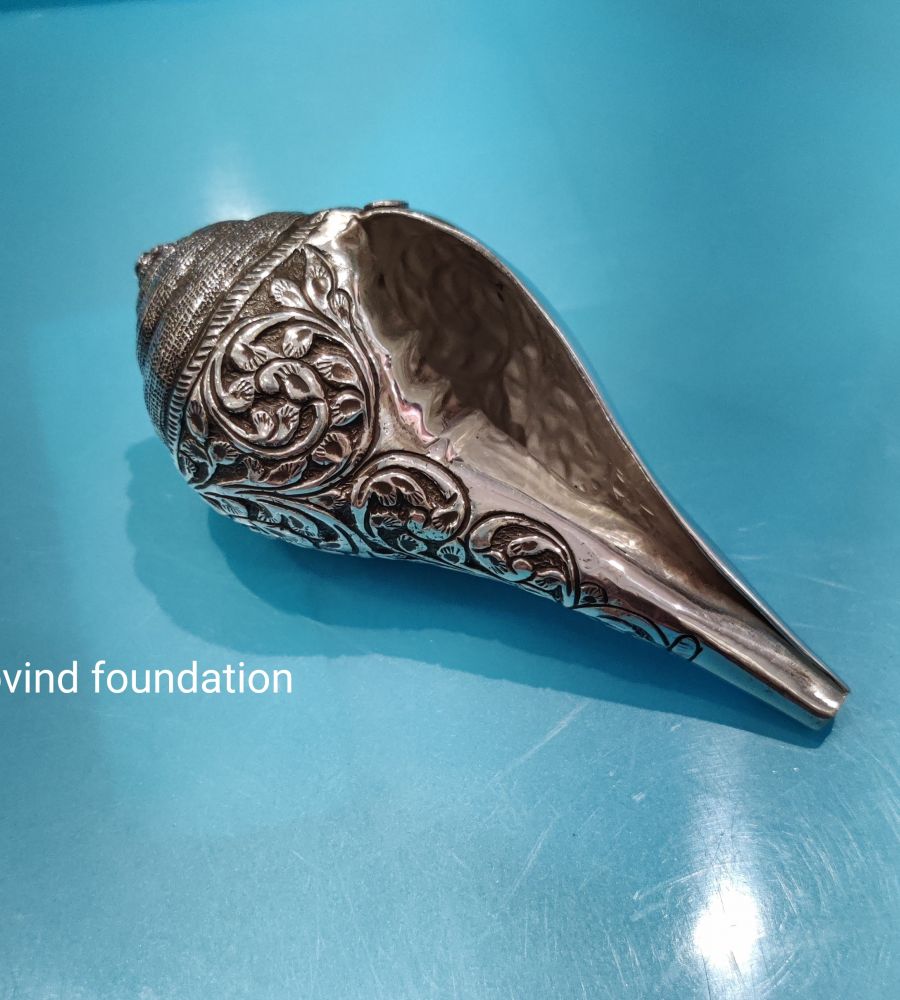 Home POOJA ITEMS SHANKh Pure Silver Shankh 5 inches Silver conch Silver ...