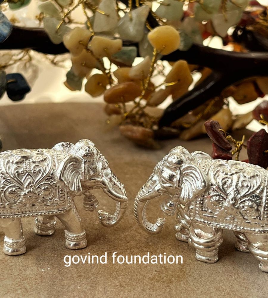 Silver Elephant Pair Trunk down 60gm Pure Silver Solid Elephant