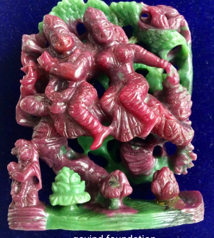 Home POOJA ITEMS IDOL STATUE MURTI Natural Ruby Radha Krishna idol Manik Radha Krishna Murti