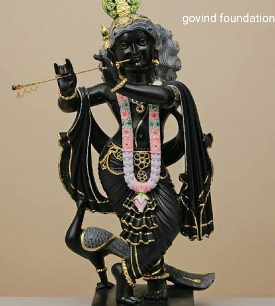Home POOJA ITEMS IDOL STATUE MURTI Black Krishna idol with peacock 24 ...