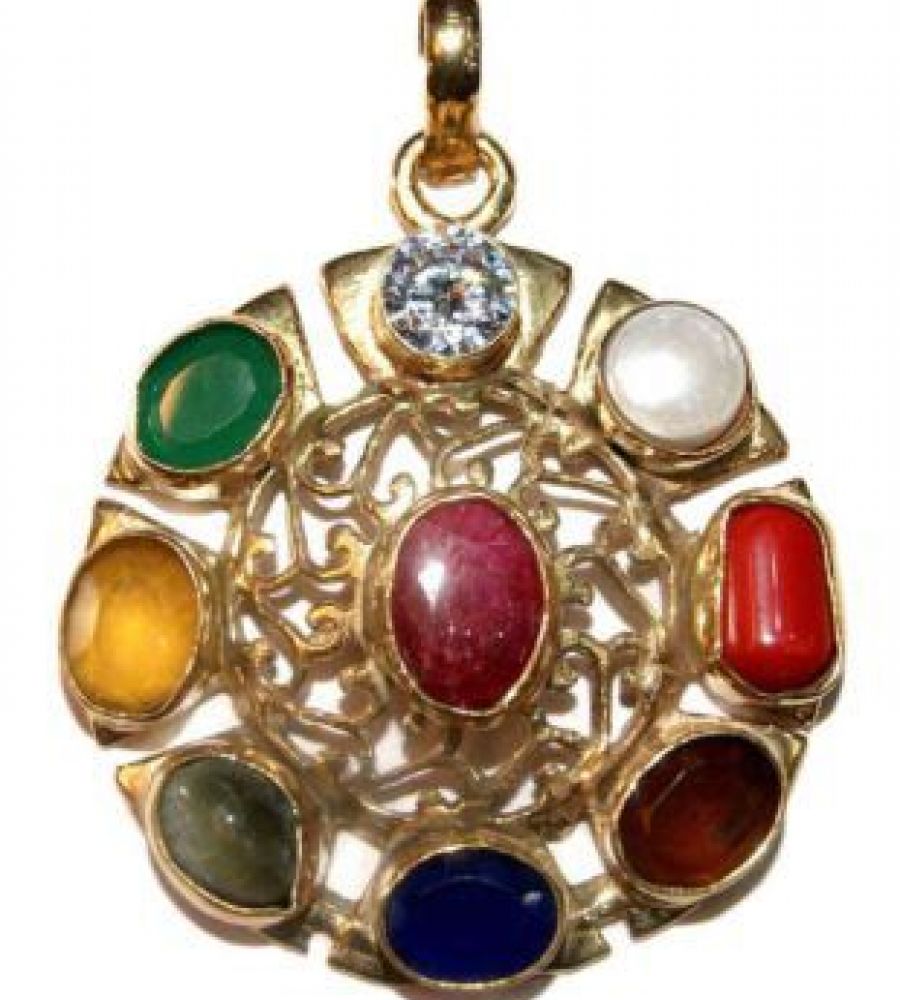 Navratan Locket In Silver caping 9 planet Stone pendant